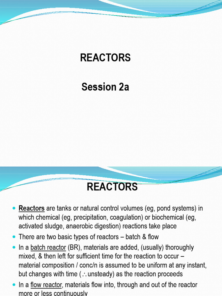 NEC4101 - Session 2a - Reactors | PDF | Chemical Reactor | Sewage Treatment