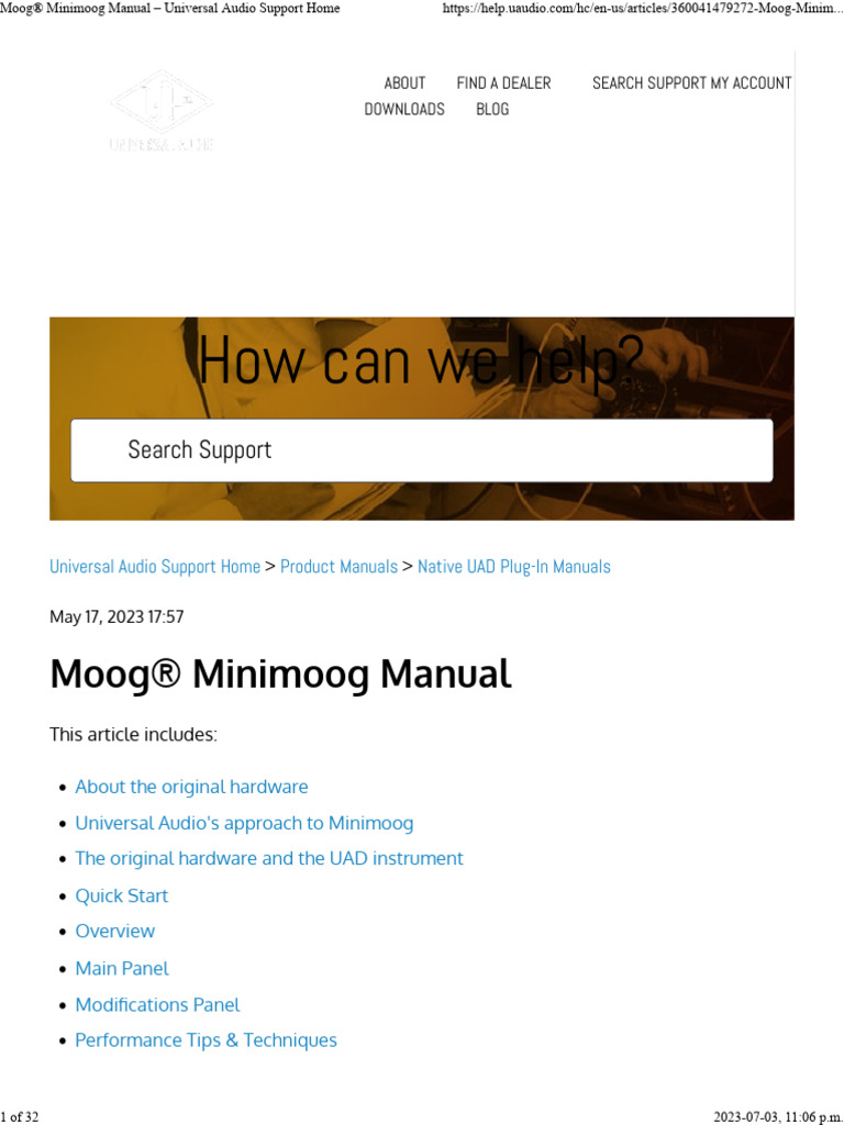 Moog® Minimoog Manual - Universal Audio Support Home | Download Free PDF | Synthesizer | Harmonic