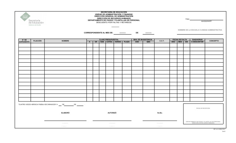 Formato Por Faltas y Retardos Actual 2023 | PDF | Gestión de recursos ...