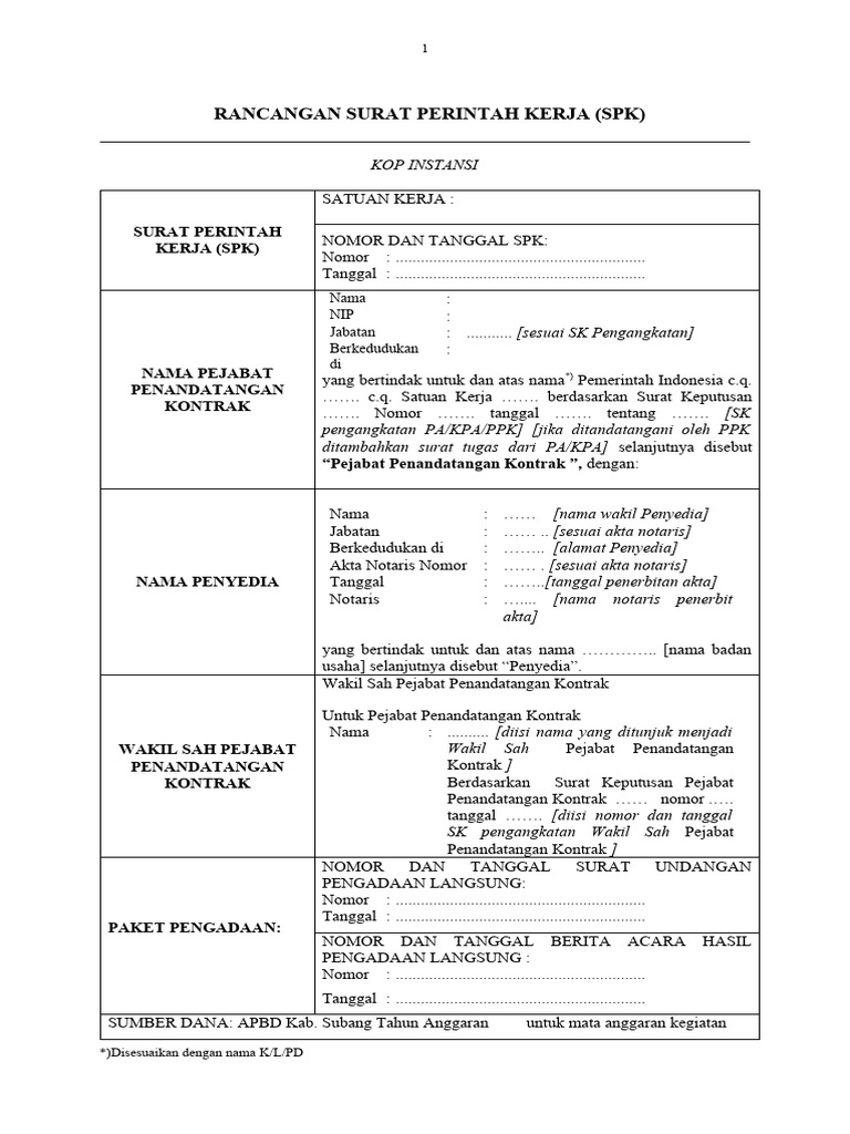 Contoh Surat Perintah Kerja (SPK) | PDF