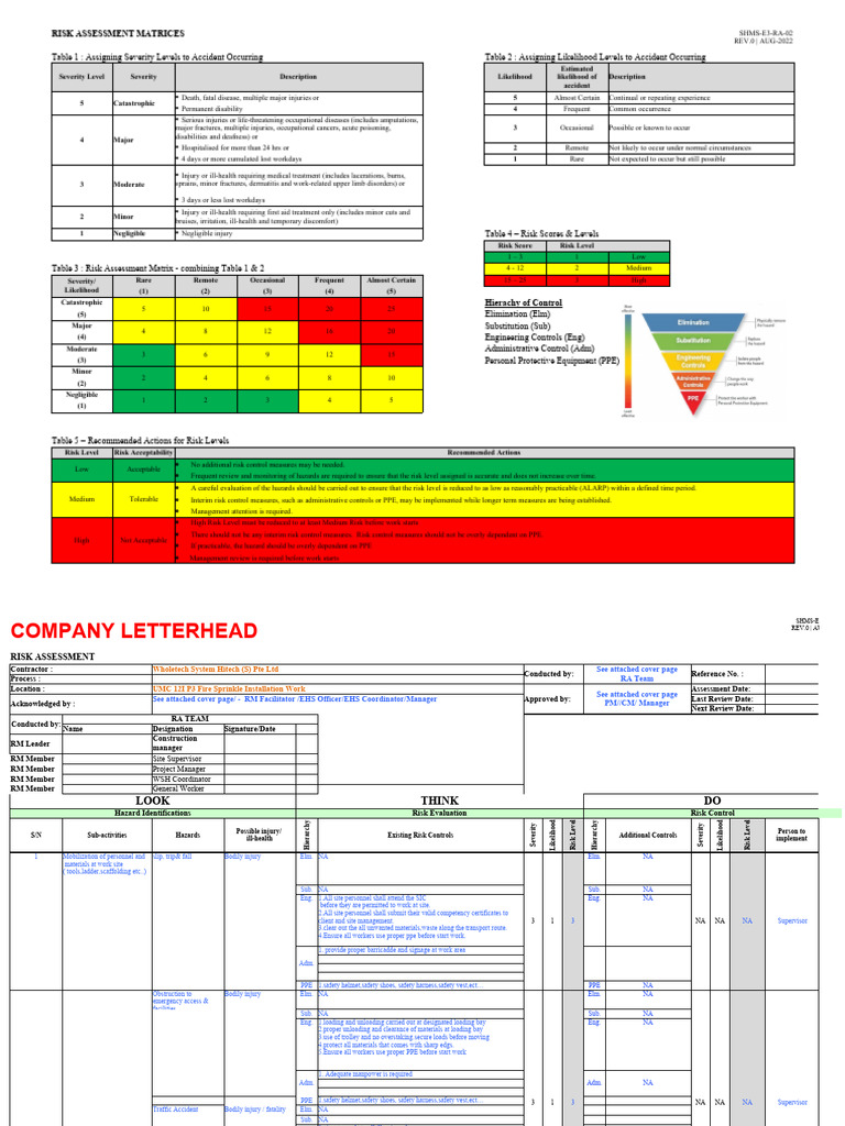 Shms E3 Ra 03 Risk Assessment Form | PDF | Risk | Personal Protective ...
