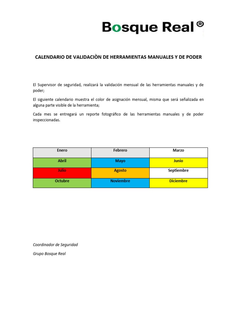 Calendario de Inspección de Herramientas Manuales | PDF Calendario de Inspección de Herramientas Manuales | PDF