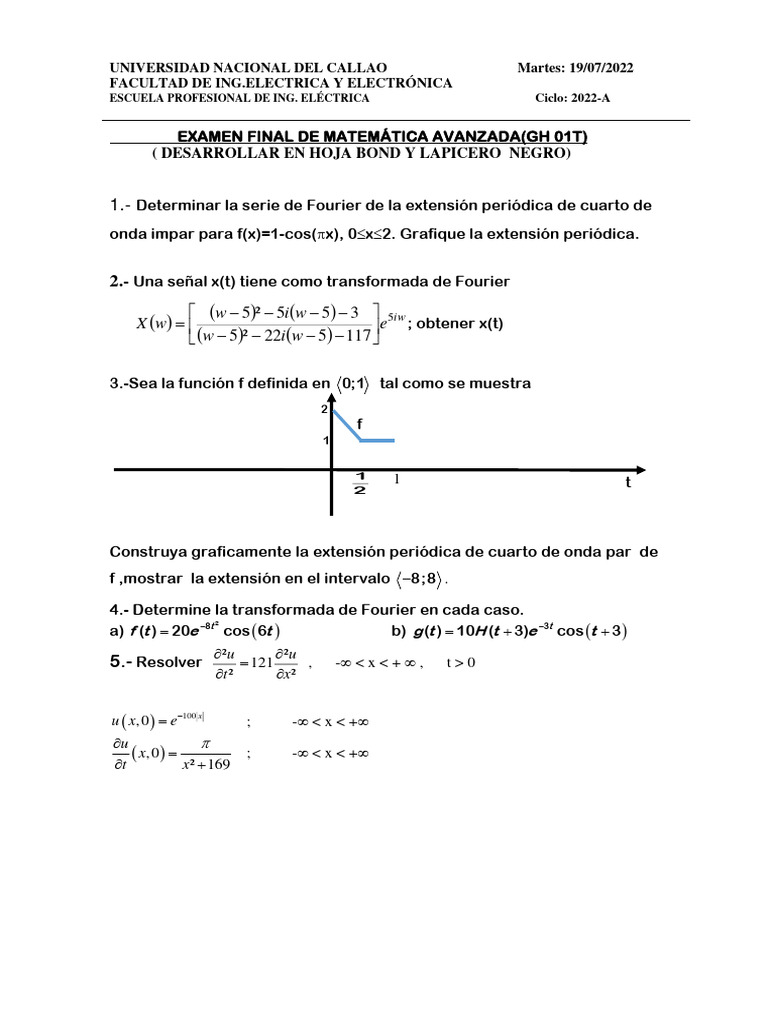 Examen Final de Matematica Avanzada 2022-A (Unac) 01T | PDF
