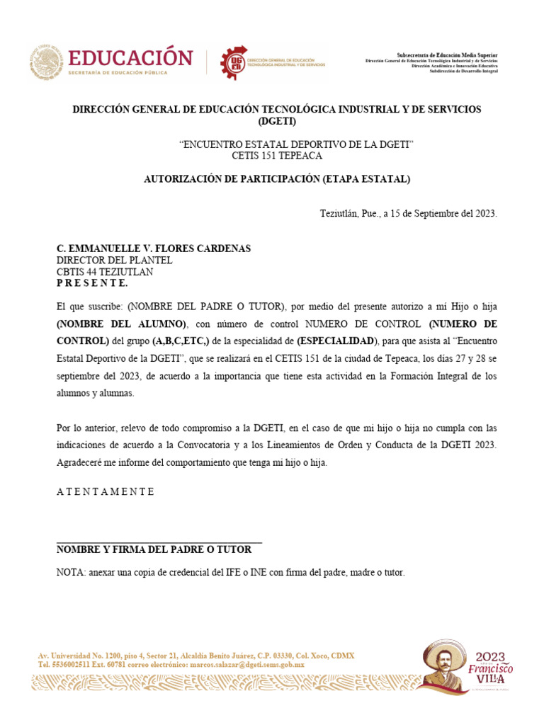 10 Permiso Padre o Tutor 2023 | PDF