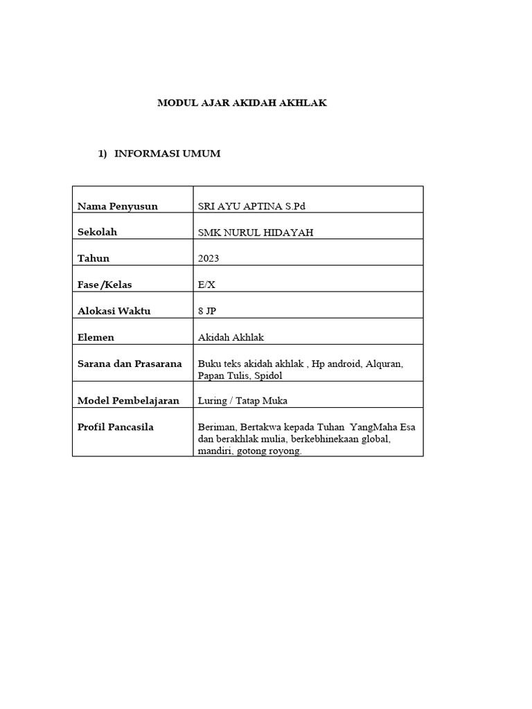 Modul Ajar Akidah Akhlak | PDF