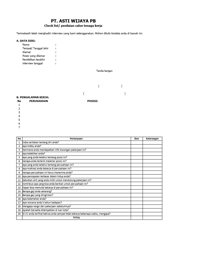 Formulir Rekruitmen | PDF