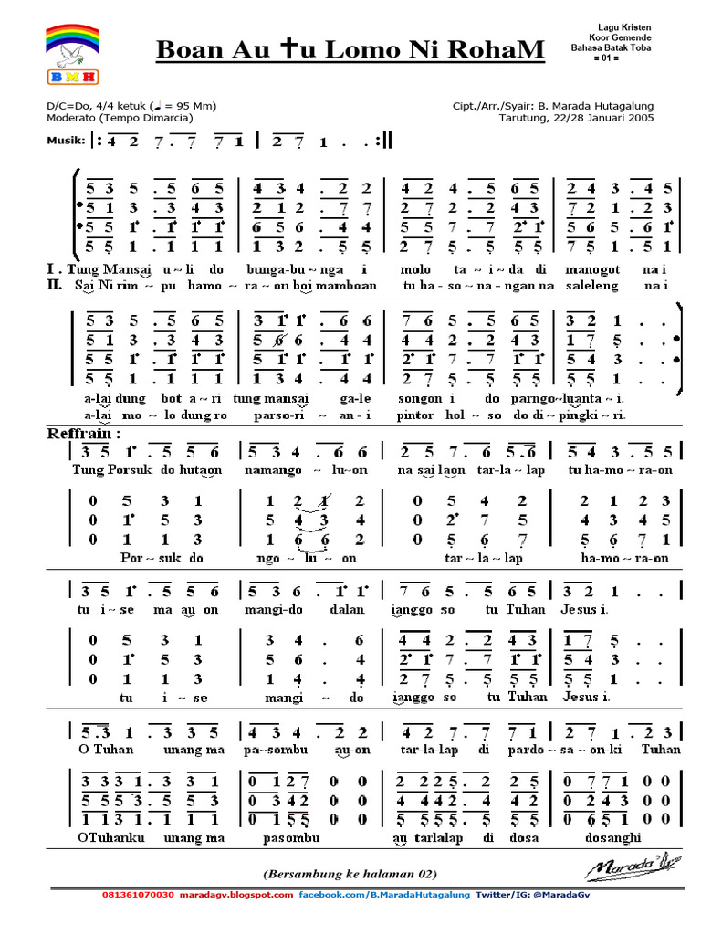 Lagu Koor - Boan Au Tu Lomo Ni Roham | PDF