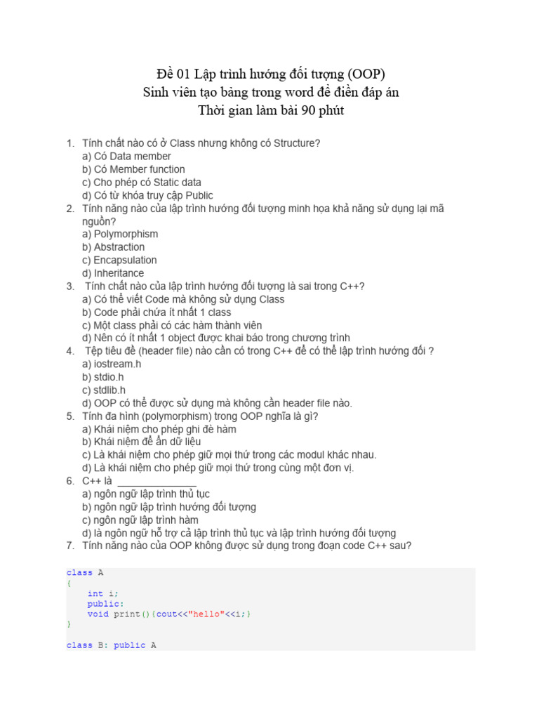 Đề OOP _Trac nghiem | PDF