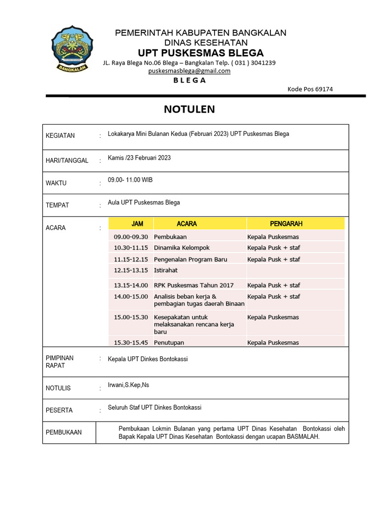 NOTULEN Lokmin Bulanan | PDF