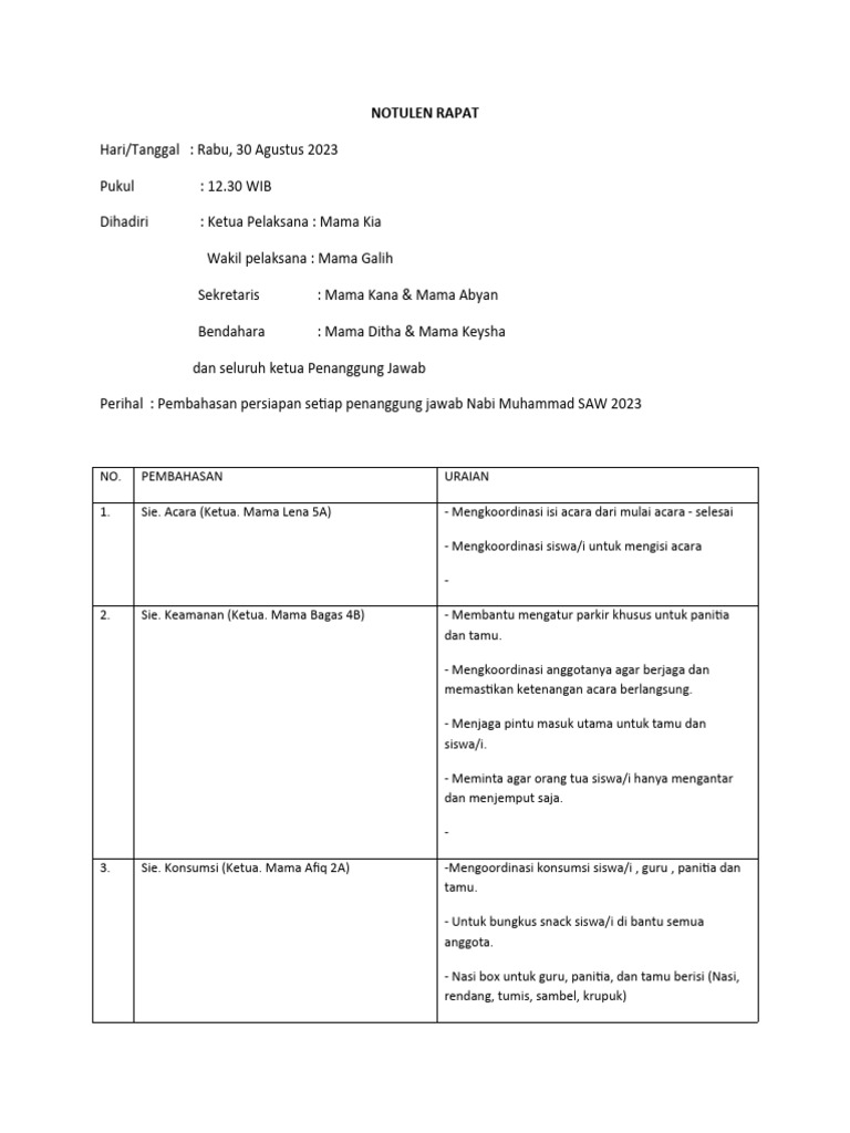 Notulen Rapat - PJ Maulid 2023 | PDF