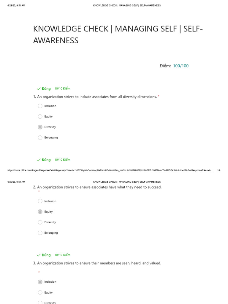 Self-Awareness Knowledge Check Guide | PDF