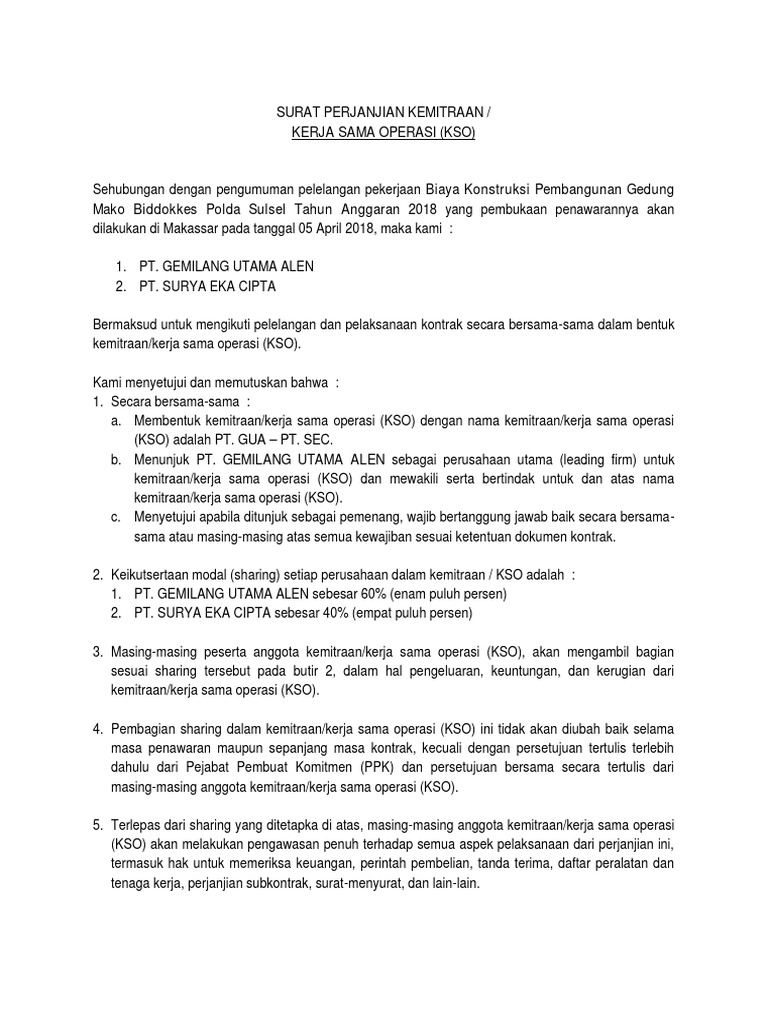 Surat Kso Pt. Gua - Pt. Sec 2018 | PDF