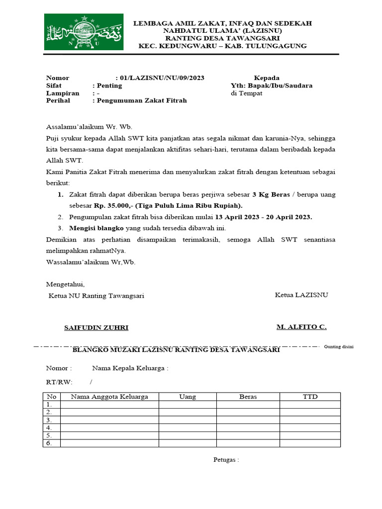 Undangan Zakat NU | PDF