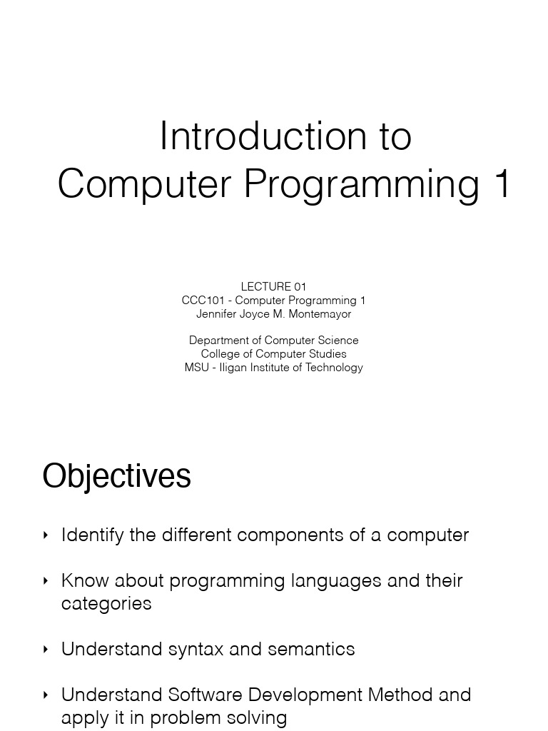 Lecture01 IntroductionToComputerProgramming | PDF | Computer Data Storage | Programming