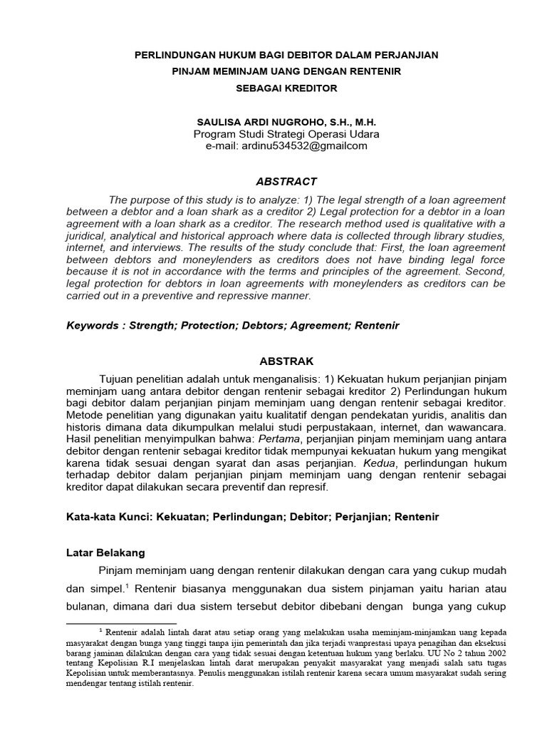 Perlindungan Hukum Debitor Rentenir | PDF
