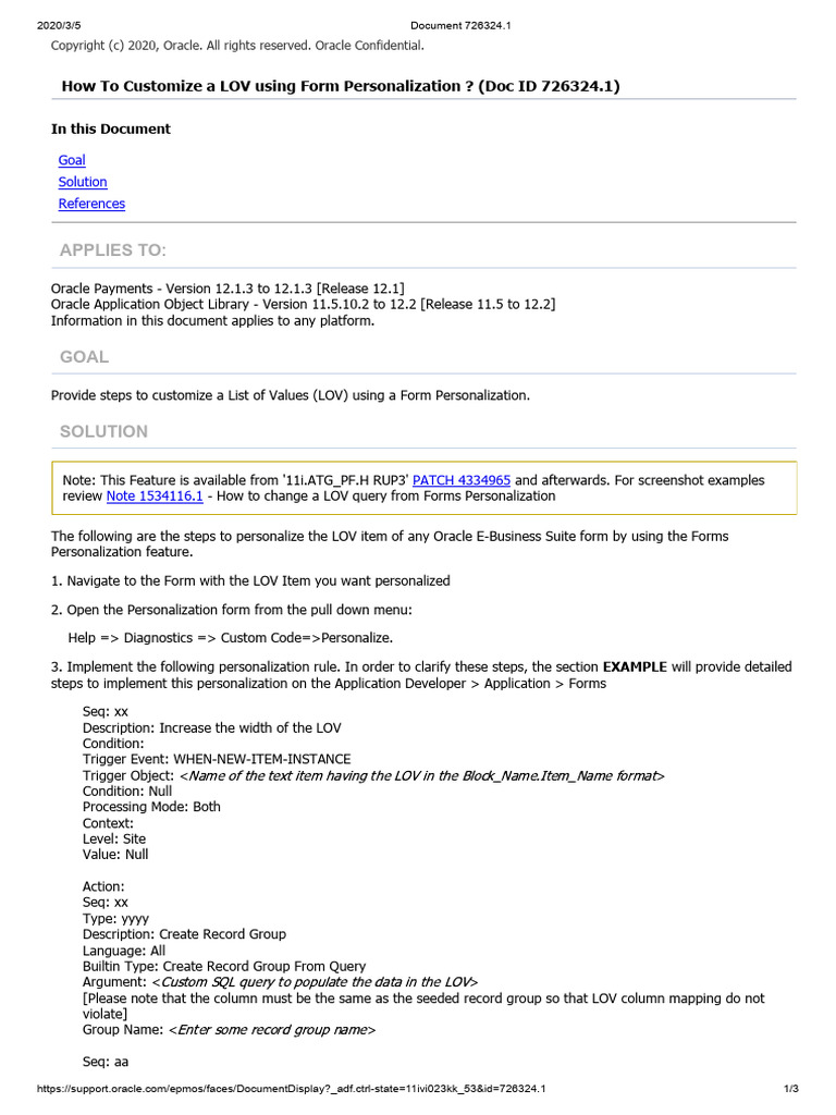 How To Customize A Lov Using Form Personalization Doc Id 7263241