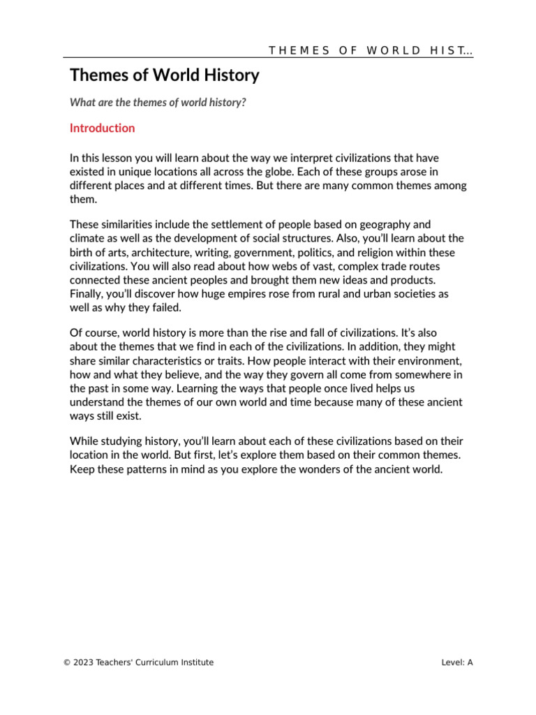 SS - G7 U1-L2 Themes of World History | PDF | Ape | Geography