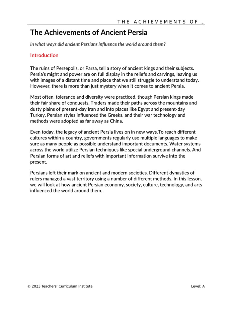 SS - G7 U1-L3 The Achievements of Ancient Persia | Download Free PDF ...