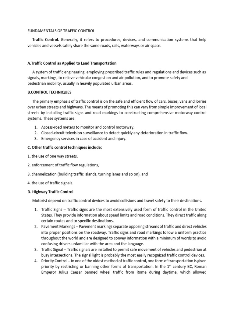 FUNDAMENTALS OF TRAFFIC CONTROL CDI 105 Module 5 | PDF | Traffic | Road