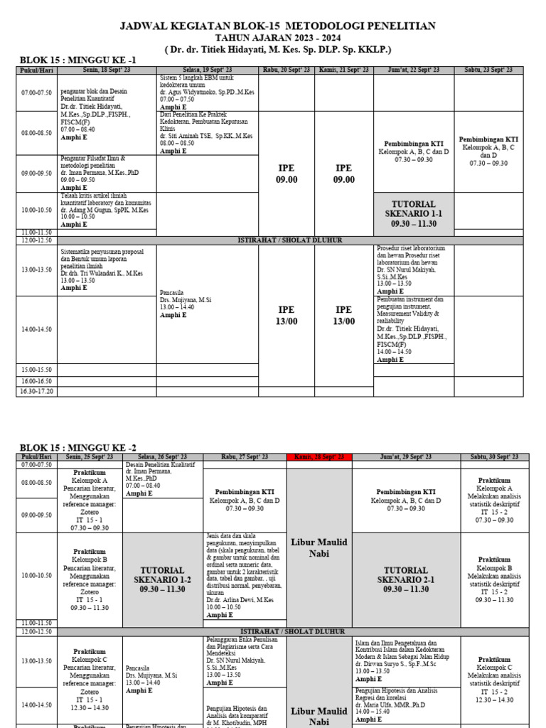 Jadwal Blok 15 Metodologi Penelitian 2023 | PDF