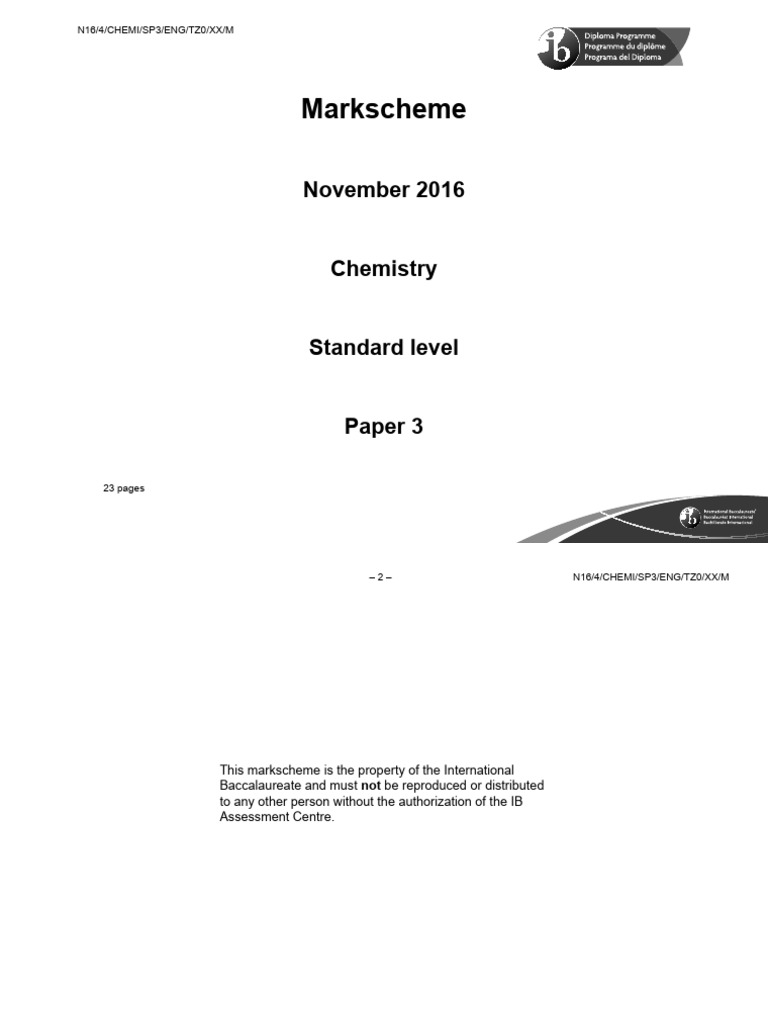 Chemistry Paper 3 SL Markscheme | PDF