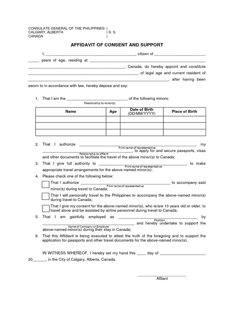 Affidavit of Consent for Minors' Travel | PDF | Social Science | Law