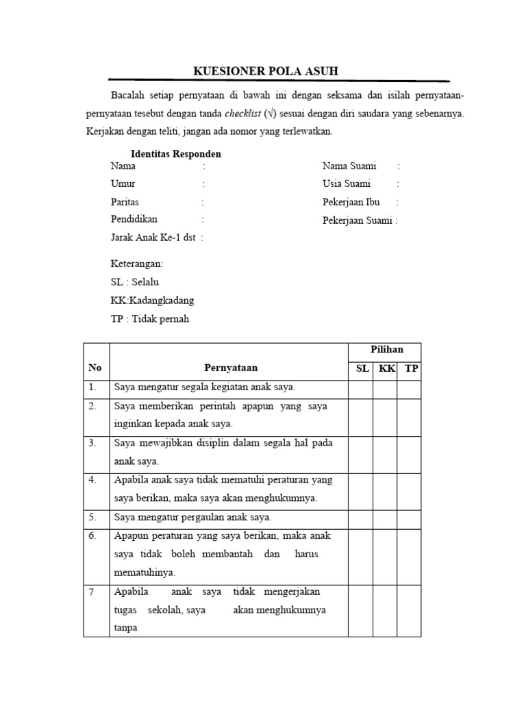 Kuesioner Pola Asuh | PDF