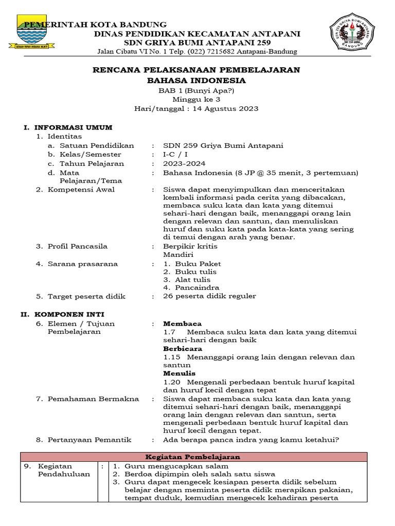 3 Modul Ajar Bi - Bab 1 Minggu 3 | PDF