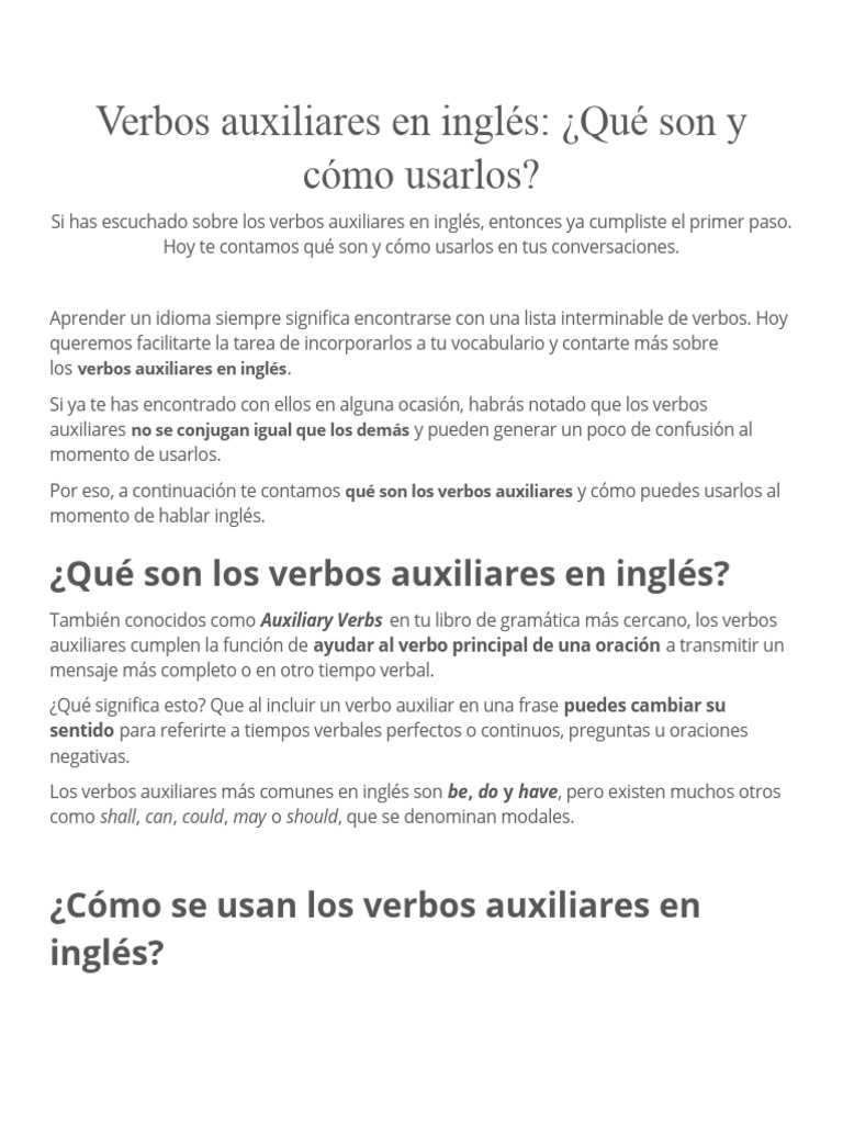 Verbos Auxiliares En Inglés Descargar Gratis Pdf Verbo Idioma En