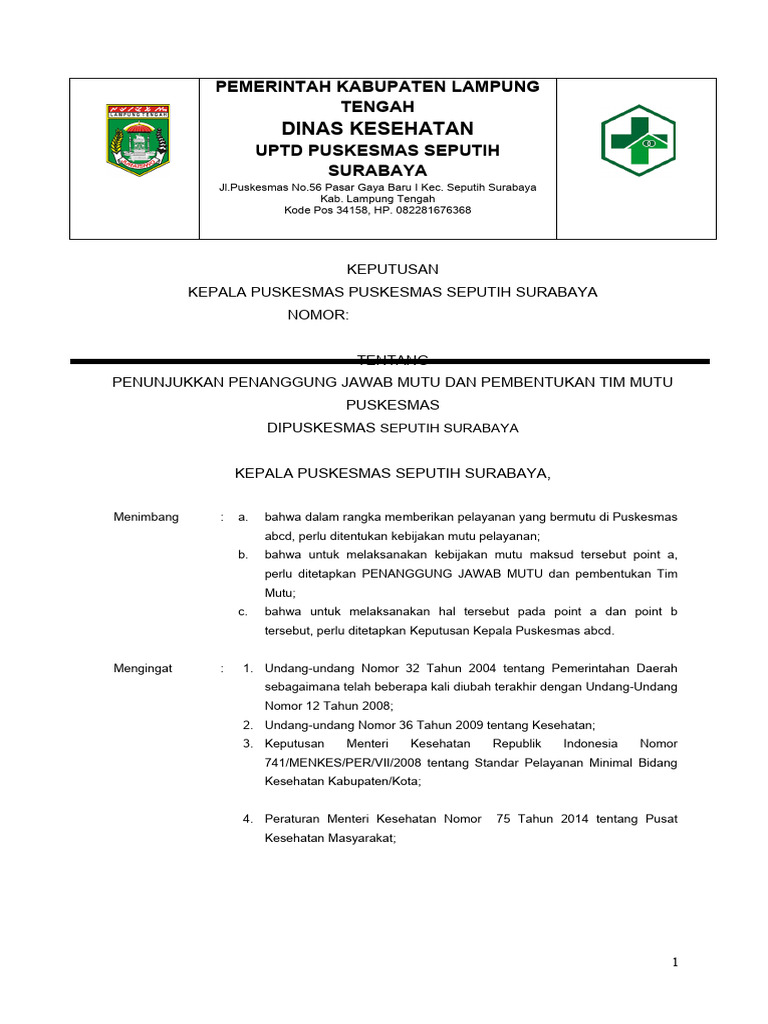 SK PJ Mutu Dan Pembentukan Tim Mutu | PDF