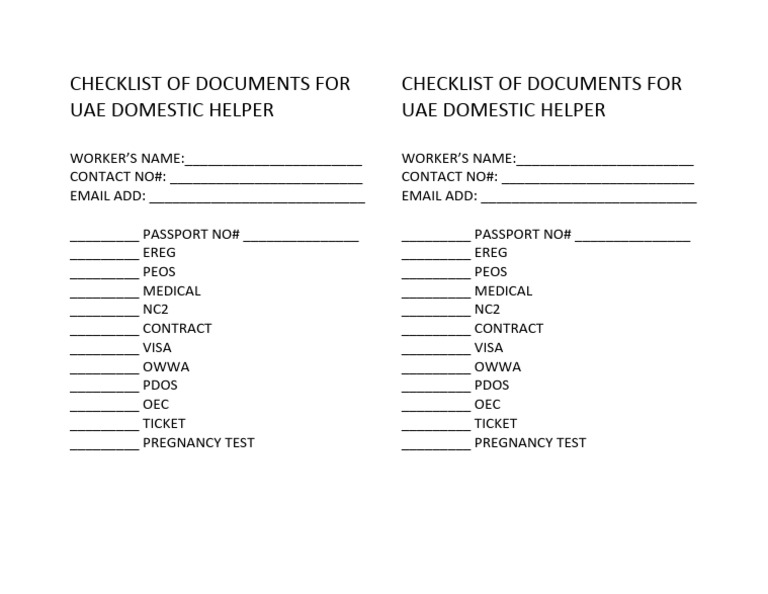 Checklist of Documents For Uae Domestic Helper | PDF | Business | Technology & Engineering