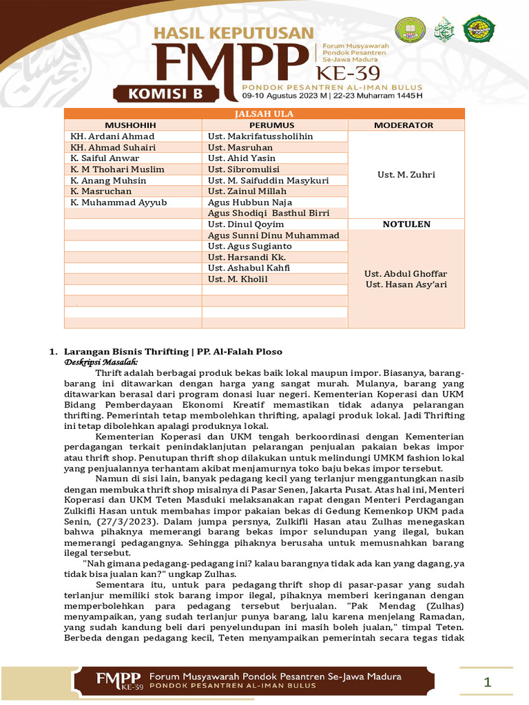Hasil Keputusan FMPP 39 Komisi B | PDF