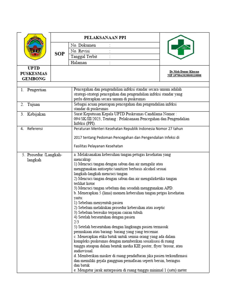 Prosedur PPI di Puskesmas Gembong | PDF | Kesehatan Holistik