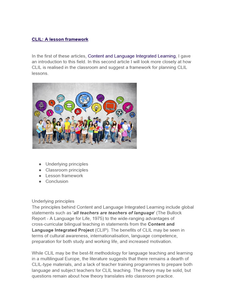 CLIL +a+lesson+framework+ | PDF | Teachers | Learning CLIL +a+lesson+framework+ | PDF | Teachers | Learning