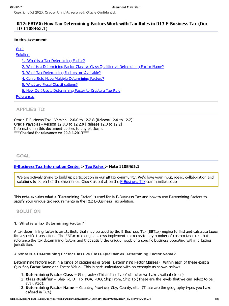 How Tax Determining Factors Work With Tax Rules in R12 EBTax - Doc ID ...