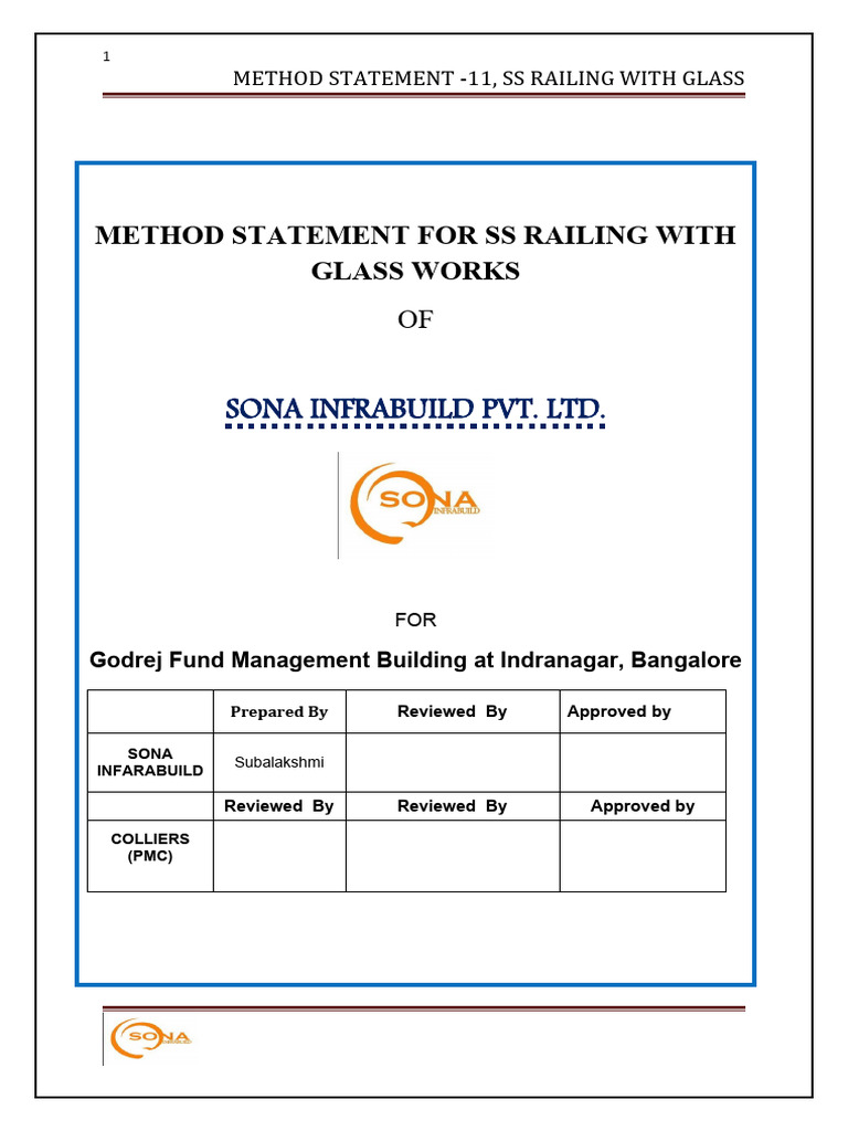 11.method Statement - SS Railing With Glass-GFM | PDF | Materials | Equipment