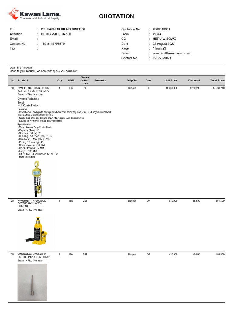 Industrial Equipment Quotation | PDF | Tools | Equipment