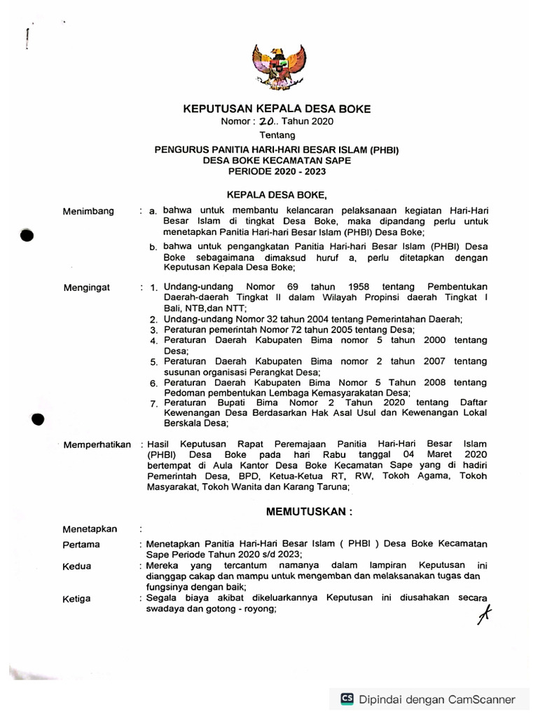 Phbi Desa Boke Tahun 2020 2023 Ldyfmq SK Phbi Ta 2020 2023 PDF | PDF