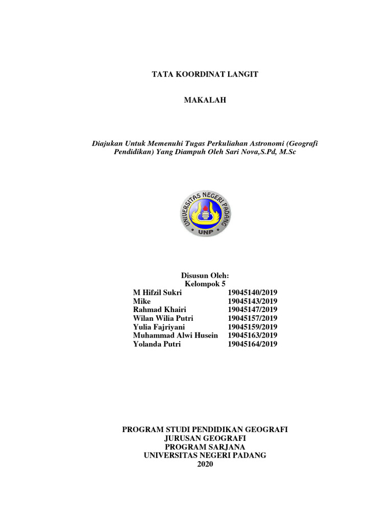 Makalah Kelompok 5 - Tata Koordinat Langit - Astronomi - Sesi Rabu 13.20-15.00 | PDF