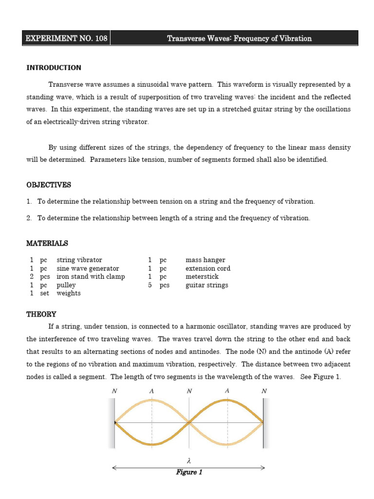 Experiment 108 Transverse Waves - Frequency of Vibration | PDF | Waves ...