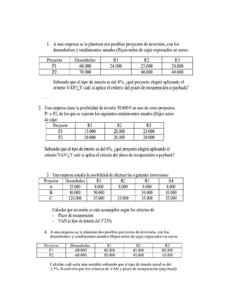 Ejercicios Payback | PDF