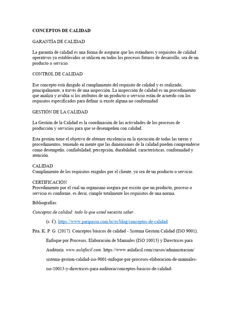 Conceptos de Calidad | Descargar gratis PDF | Calidad (comercial) | Gestión de la calidad