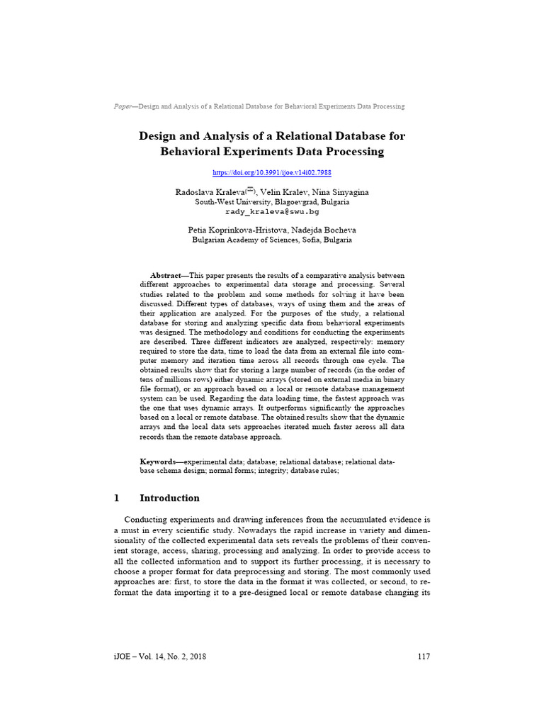 Design and Analysis of A Relational Database For Behavioral Experiments ... Design and Analysis of A Relational Database For Behavioral Experiments ...