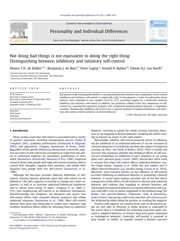 Distinguishing Between Inhibitory and Initiatory Self-Control | PDF ... Distinguishing Between Inhibitory and Initiatory Self-Control | PDF ...