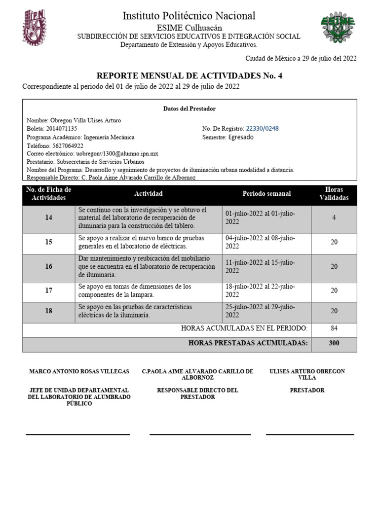 Copia de Reporte Mensual de Escuela NO.4 | PDF