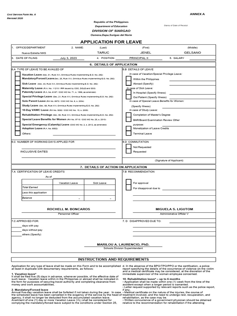 Leave Form Revised 2020 | PDF | Parental Leave | Sick Leave