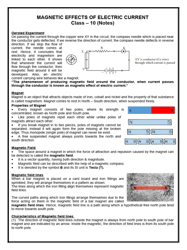 Magnetic Effects of Electric Current - Class 10 | PDF | Magnetic Field ...