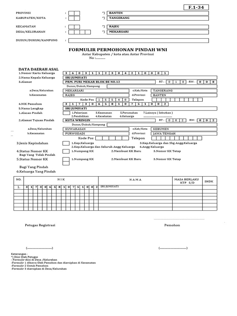 Surat Pindah F 34 | PDF