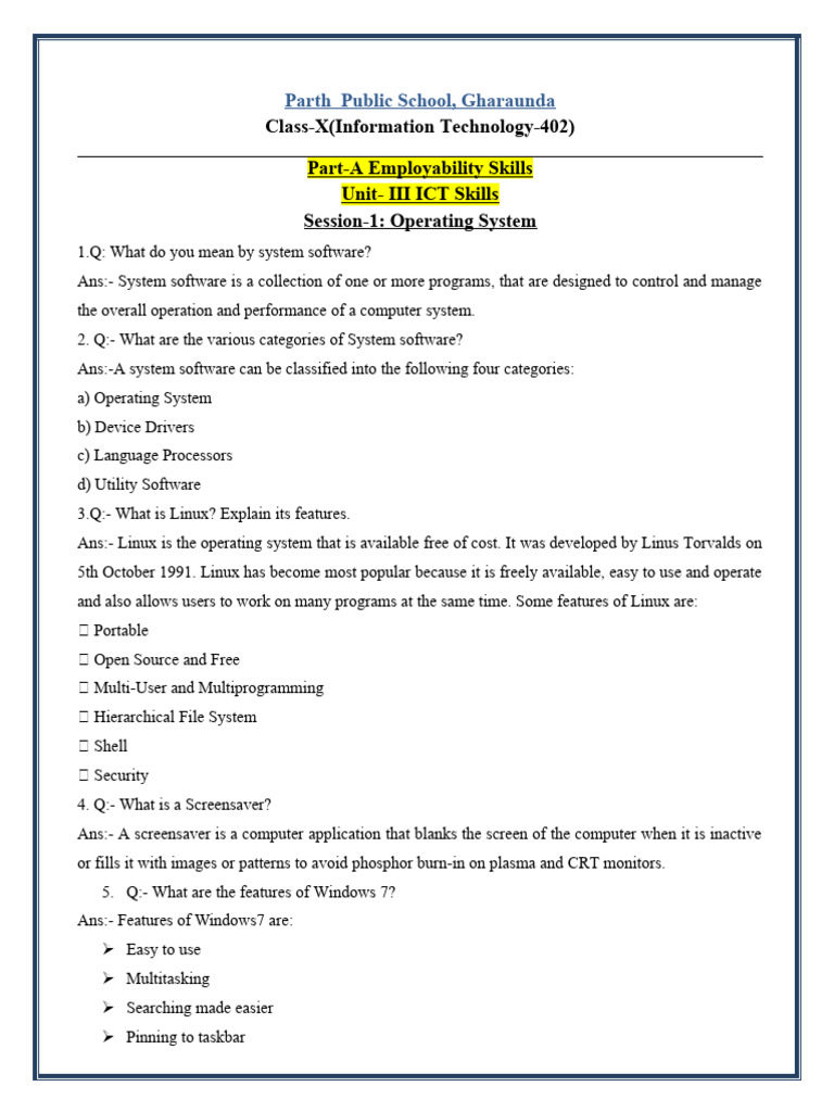 Class-10 Notes | PDF | Operating System | Computer Virus