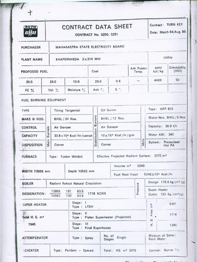 Boiler Datasheet & Pred Perf Paramerters & Curves | PDF